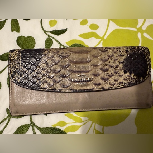 Coach | Bags | Coach Snake Print Leather Wallet Black And Tan | Poshmark